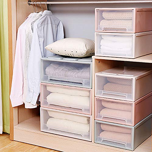 HEVIRGO Clothes Storage Bins Box,Wardrobe Clothes Organizer, Household Plastic Transparent Stackable Drawer Storage Box Container Organizer for Bedding, Blankets, Toys, Books Beige XXXL