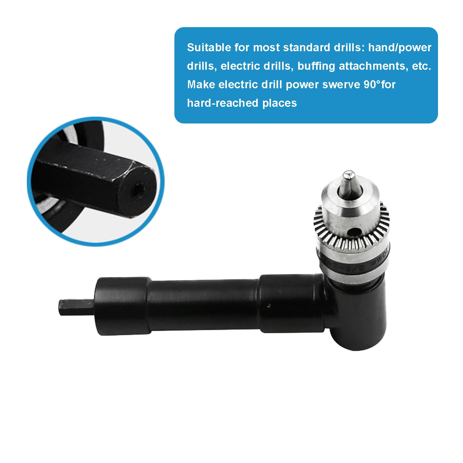 Ragyzity Cordless Right Angle Drill Attachment Adapter, Right Angle Bend Extension, 90 Degree Adapter Drill with 3/8" Keyed Chuck and 8mm Hex Shank Power Tool Attachment(Chuck Range: 1-10mm)