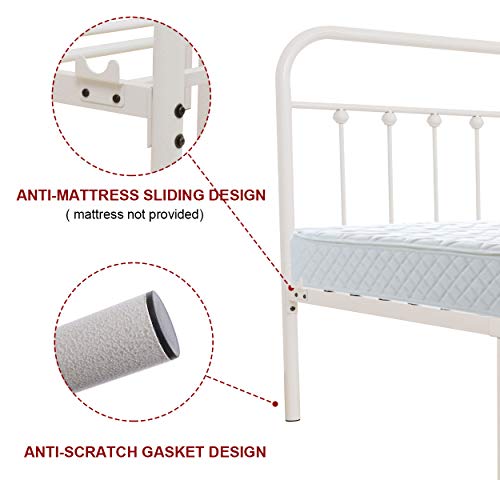NEEBIRGELIA White Metal Bed Frame Queen Size with Headboard and Footboard Single Platform Mattress Base,Metal Tube and Iron-Art Bed(Queen,Grayish White)