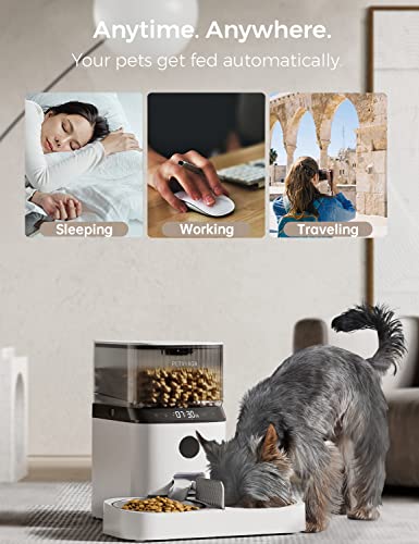 PETVIAGA Automatic Cat Feeders for 2 Cats, WiFi Cat Feeder with Lock Lid, 2-Way Splitter & Dual Bowls, Auto Pet Feeder for 2 Dogs with APP Control 1-6 Mealtimes, 20 Portions Control & Remote Feeding