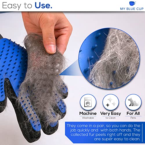 My Blue Cup Pet Grooming Gloves | Deshedding Tool | Suitable for Cats, Dogs & Bigger Animals | Comes in a Pair | Soft Silicone Tips | Easy to Use | Easy to Clean & Machine Washable