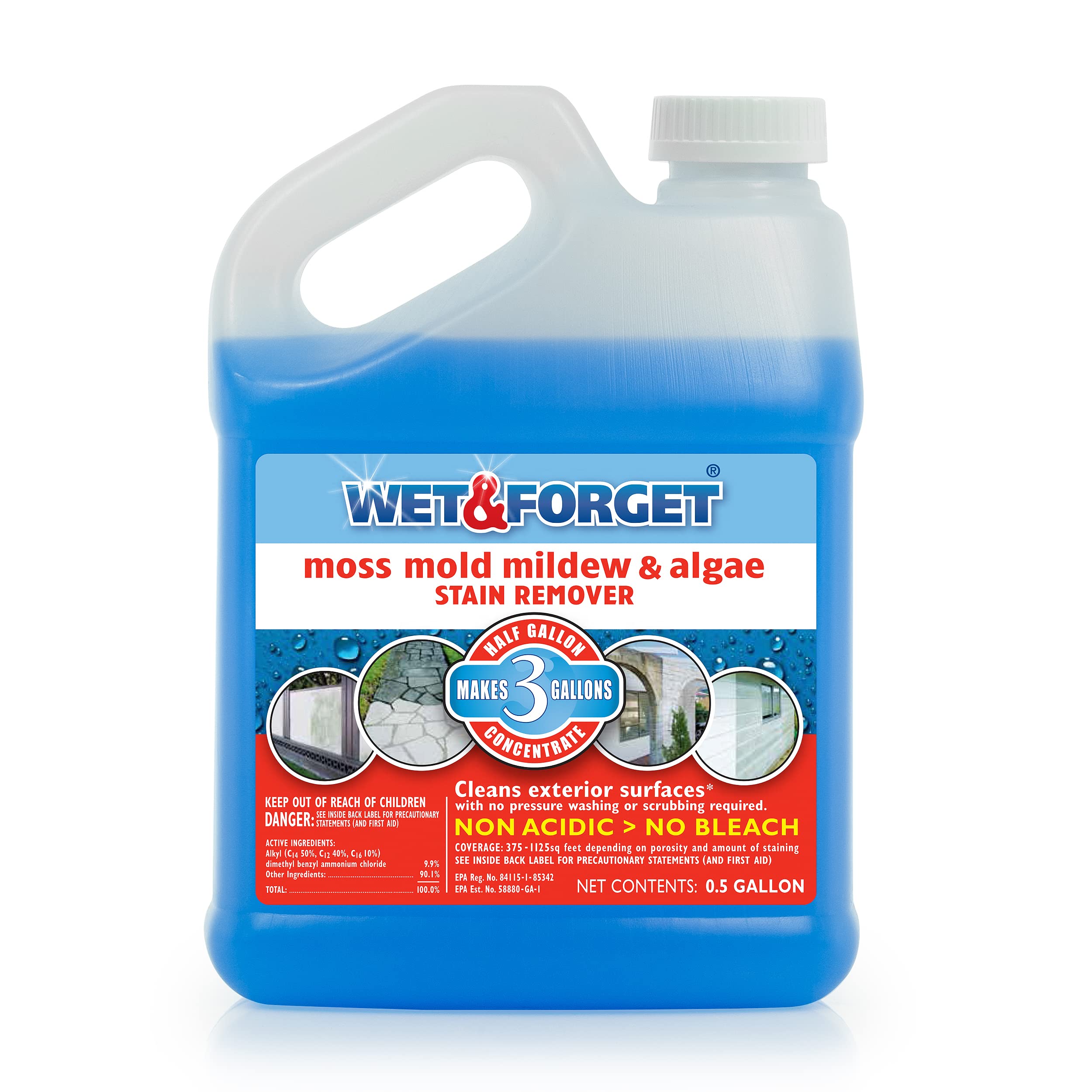 Wet & Forget Moss, Mold, Mildew, & Algae Stain Remover Multi-Surface Outdoor Cleaner Concentrate, Original, 64 Fluid Ounces