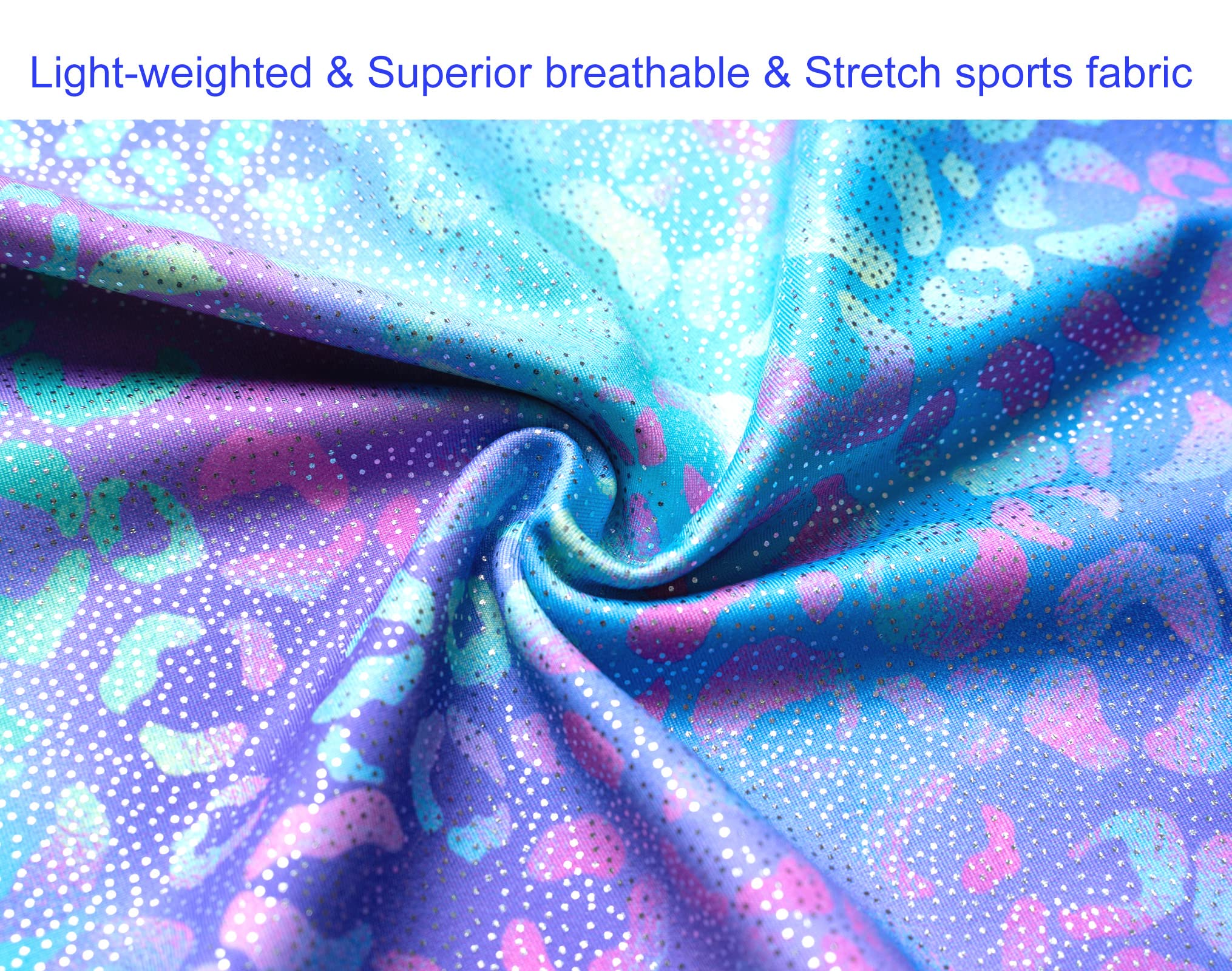 Domusgo Gymnastics Leotards for Girls Size 8-9 Years Old Green Purple Leopard Sparkly One Piece Tumbling Outfits