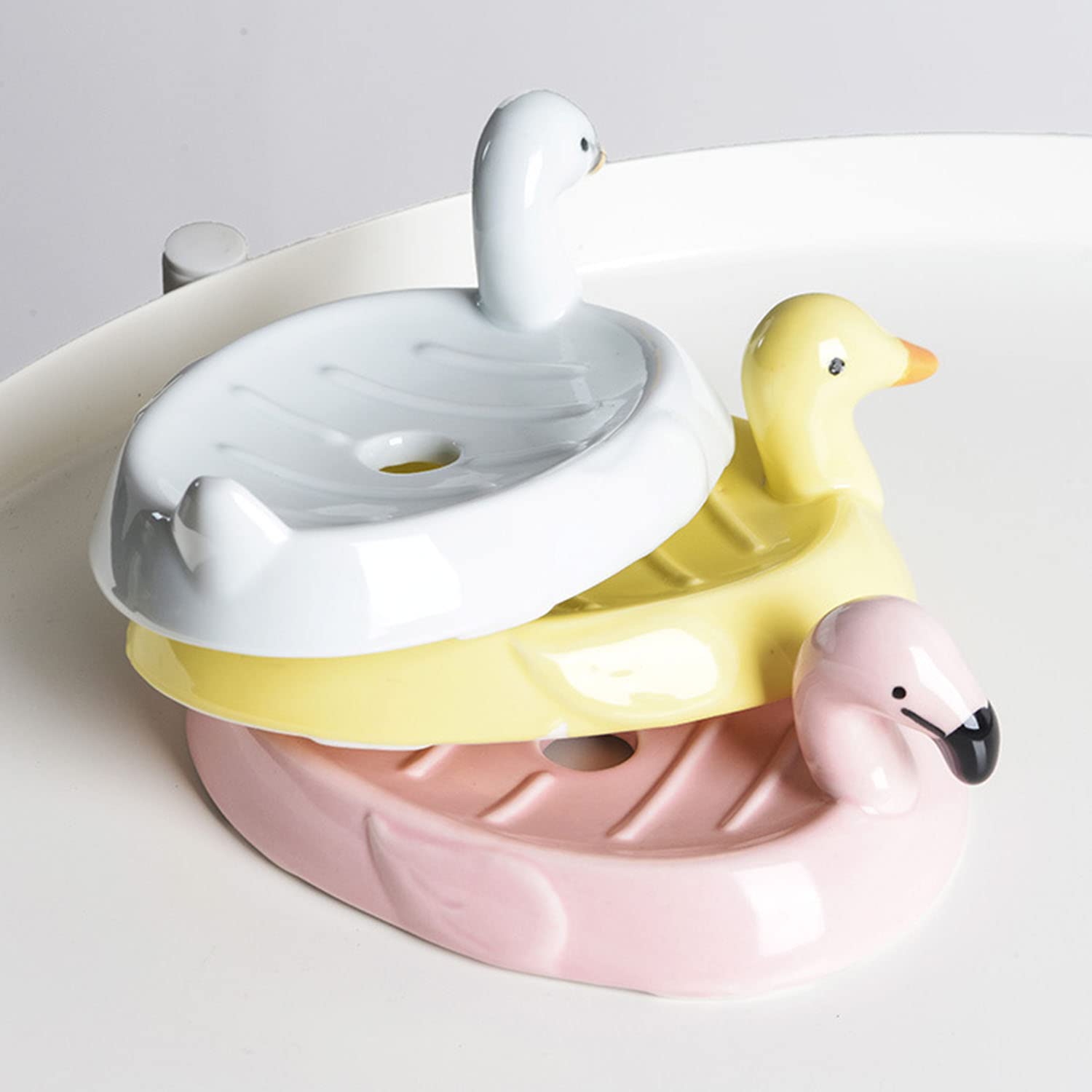 Cute Ceramic Soap Dish - Swan Soap Holder, Soap Tray for Bathroom Sink, Creative Animal Soap Bar Holder, White
