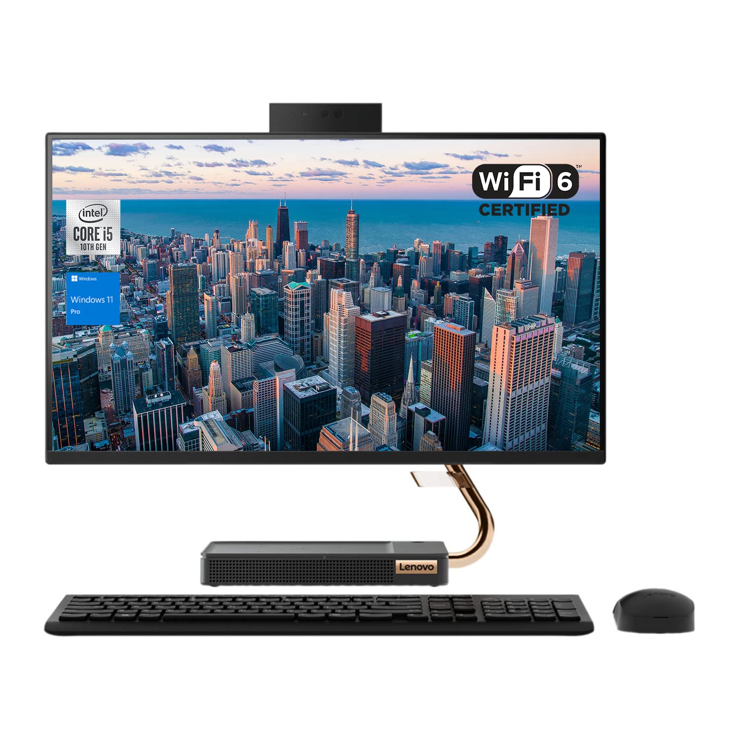 Lenovo IdeaCentre 5 All-in-One Business Desktop, 23.8" FHD IPS Non-Touch Display, Intel Core i5-10400T, 16GB RAM, 512GB PCIe SSD, Webcam, Wireless Keyboard & Mouse, Windows 11 Pro, Black