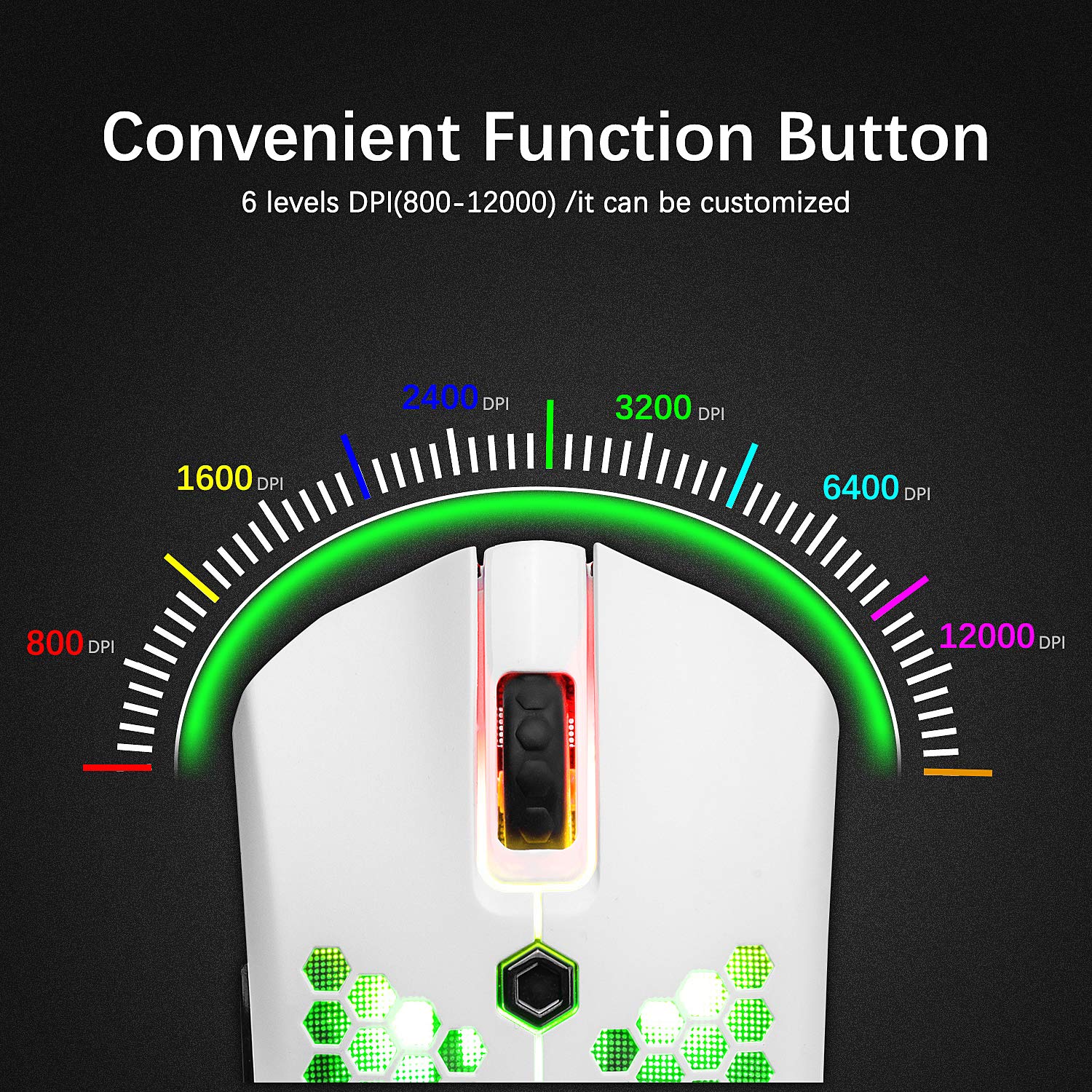 ZIYOU LANG M5 RGB Lightweight Wired Gaming Mouse with 12000 DPI 6 Programmed Buttons,65G Honeycomb Shell,Ultralight Ultraweave Cable,Pixart 3325 Optical Sensor Gamer Mice for Laptop PC Mac(White)
