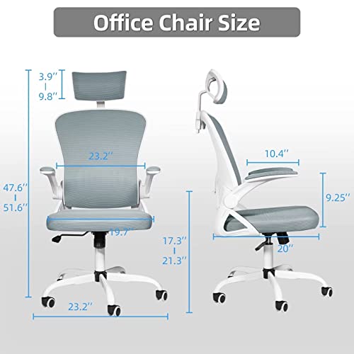 Dvenger Office Desk Chairs with Wheels and Flip up Arms Headrest, Executive Office Chairs Clearance, Height Adjustable Ergonomic Mesh Office Chair for Home Office