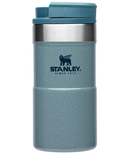Stanley NeverLeak Travel Mug .25L Hammertone Ice - Leakproof - Tumbler for Coffee, Tea & Water - BPA FREE - Stainless-Steel Thermo Cup fits under most coffee makers - Dishwasher Safe