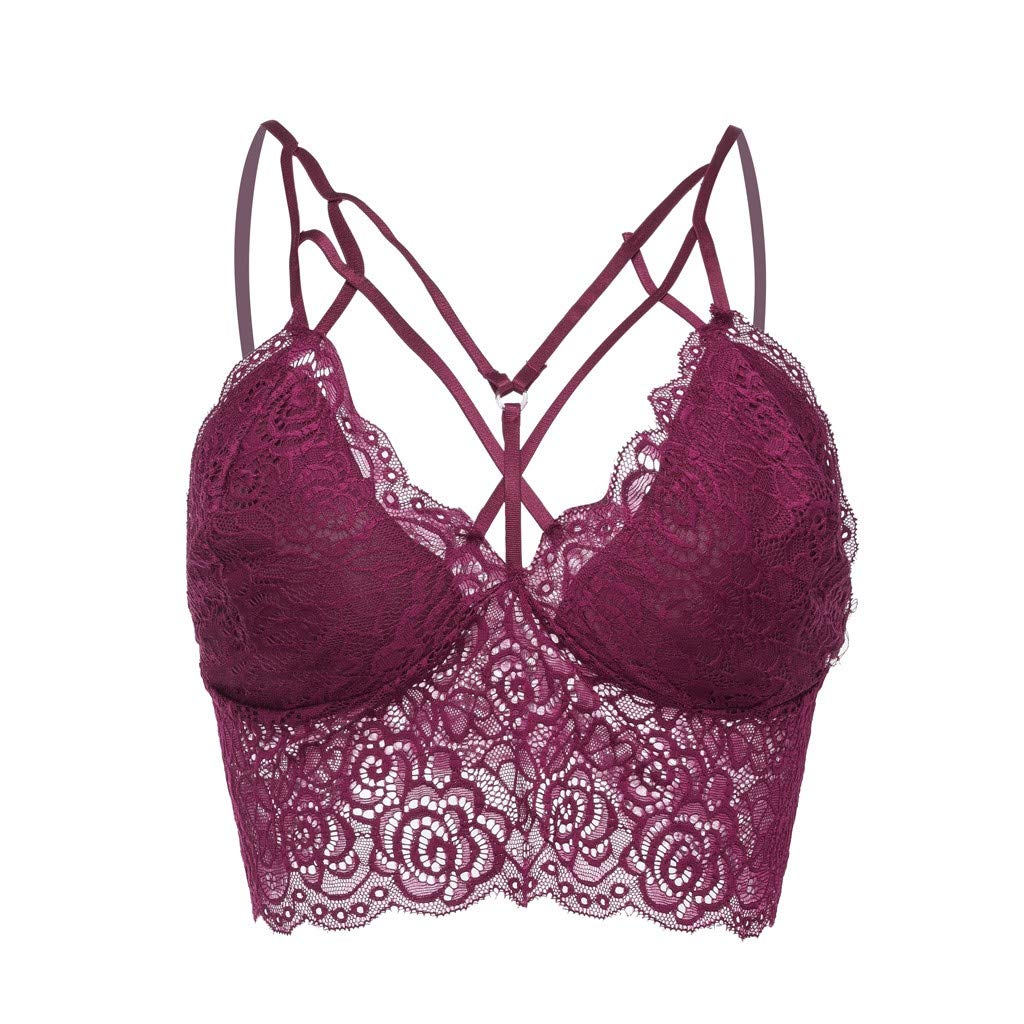 Women Bra,JFLYOU Sale Ladies Plus Size Vest Crop Wireless Bra Lingerie Sexy Lingerie Underwear Camisole(Wine,XX-Large)