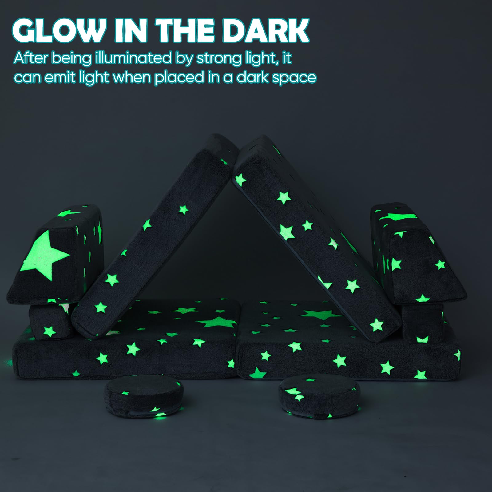 Kids Play Couch,10 Pcs Toddler Couch Sofa,Foam Modularized Kids Couch,Glowing in The Dark Sofa Convertible Kids Toddlers Couch Play Set for Playroom Bedroom