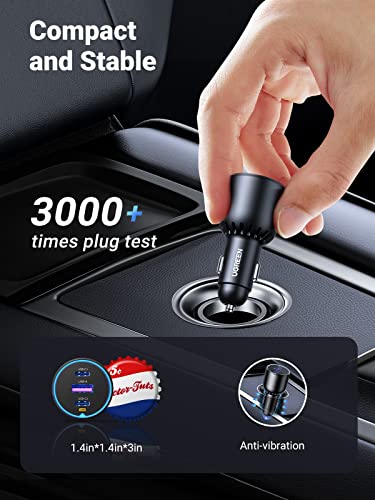 UGREEN 130W USB C Car Charger, PD 100W +PD 30W Type C Car Charger Adapter, Fast Charging Car Charger Compatible with Cell Phones, iPad, MacBook, and More (Comes with 100W USB C to USB C Cable)