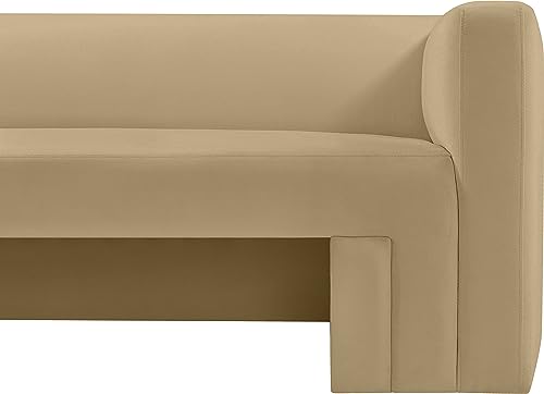 Meridian Furniture 665Camel-S Henson Collection Modern | Contemporary Velvet Upholstered Sofa with Soft Camel Velvet, Solid Wood Frame, 89.5" W x 34.5" D x 28" H, Camel