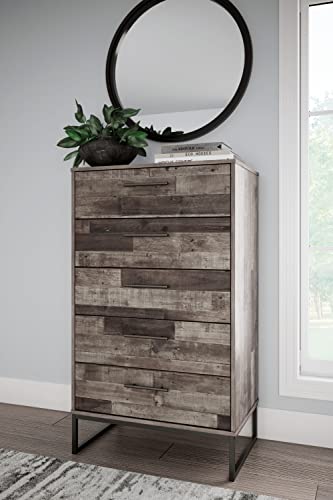 Signature Design by Ashley Neilsville Industrial 5 Drawer Chest of Drawers with Smooth-Gliding Drawers and Safety Stop, Gray