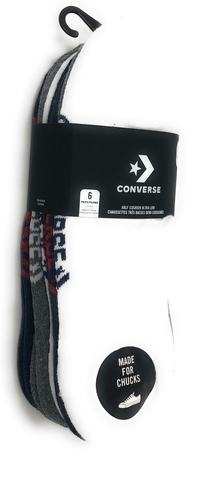 Converse Mens 6 Pack Half Cushion Ultra Low Multi Socks No Show Made For Chucks, 6-12