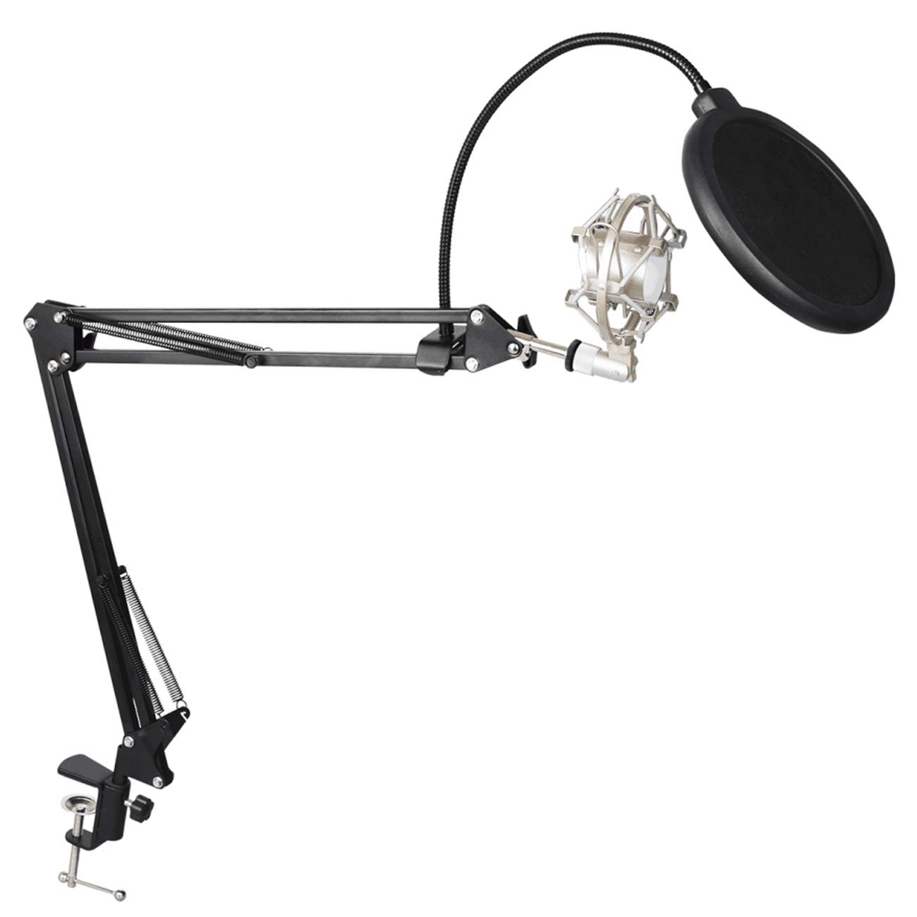 Depusheng NB-35 Microphone Scissor Arm Stand and Table Mounting Clamp & NW Filter Windscreen Shield & Metal Mount Kit
