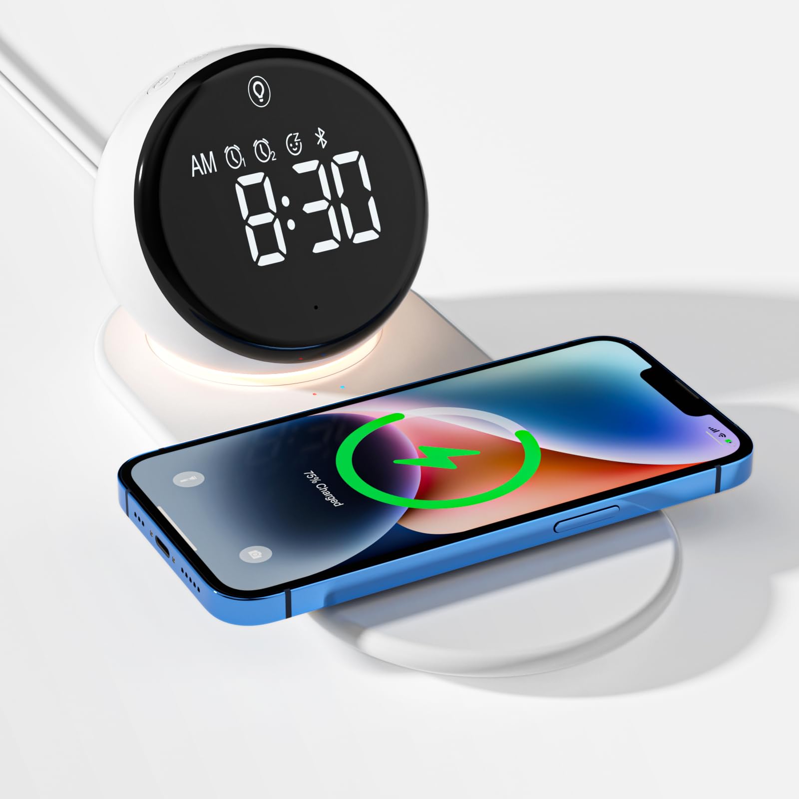 Digital Clock, Alarm Clock with Fast 15W Wireless Charger for Bedroom,Teen Girls Boys Gifts, Dual Alarm, 20 Sleep Sounds, Bluetooth Speaker, Night Light, Bedside Clock for Heavy Sleepers Adults