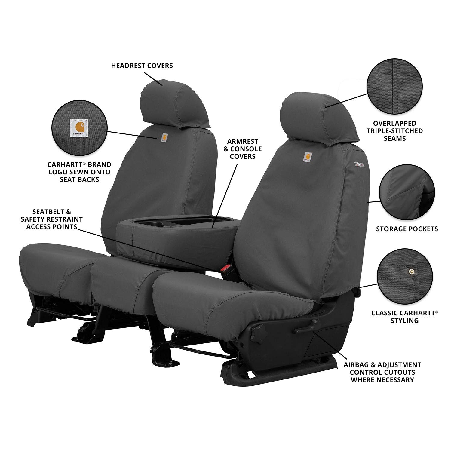 Covercraft Carhartt SeatSaver Front Row Custom Fit Seat Cover for Select Ford F-150 Models - Duck Weave (Gravel) - SSC3418CAGY