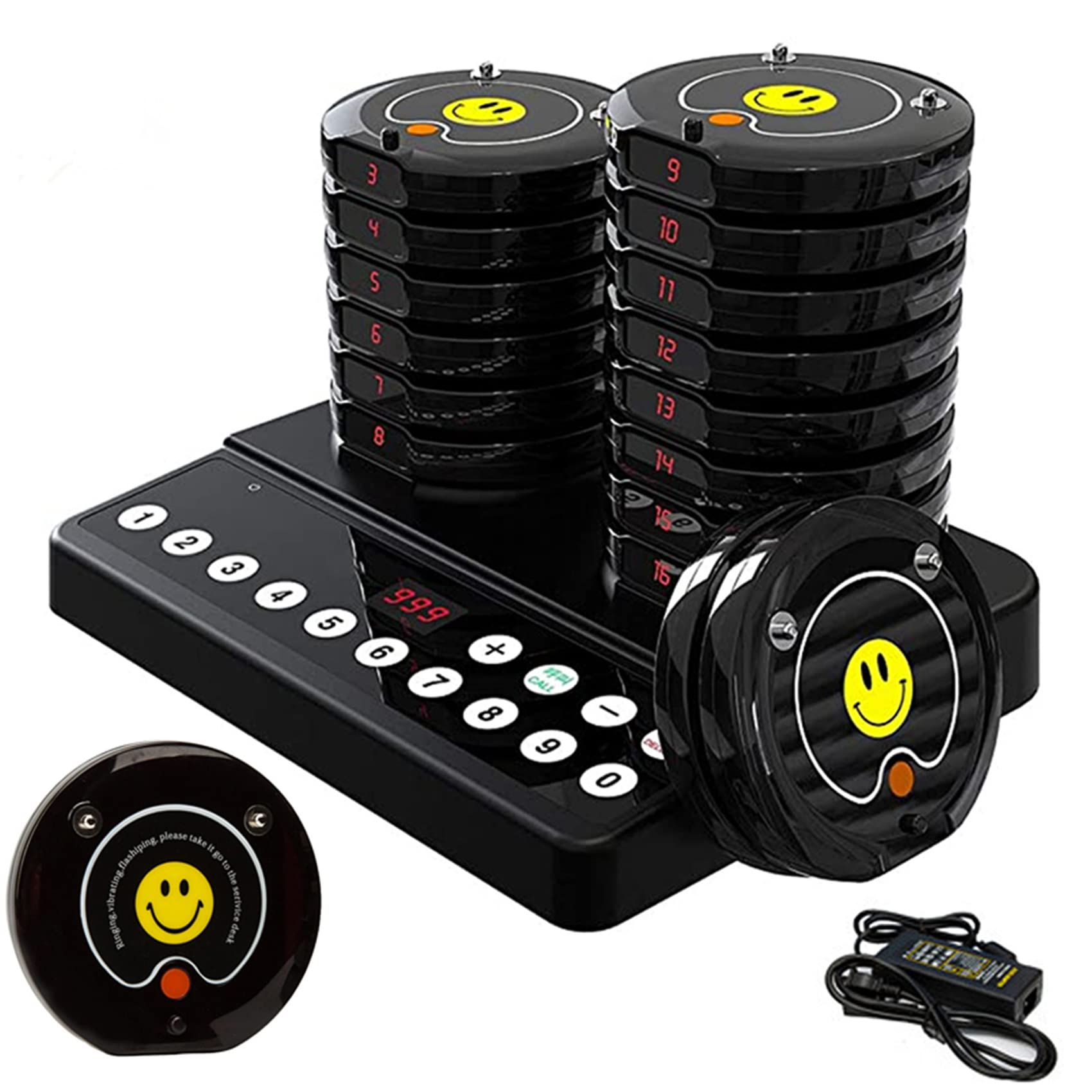 Daytech Restaurant Pager System Wireless Paging Buzzer Calling System for Clinic Church Cafe Shop with 20 Coaster Pagers and 1 Numeric Keypad Transmitter(Please Tighten The Antenna to The Right )