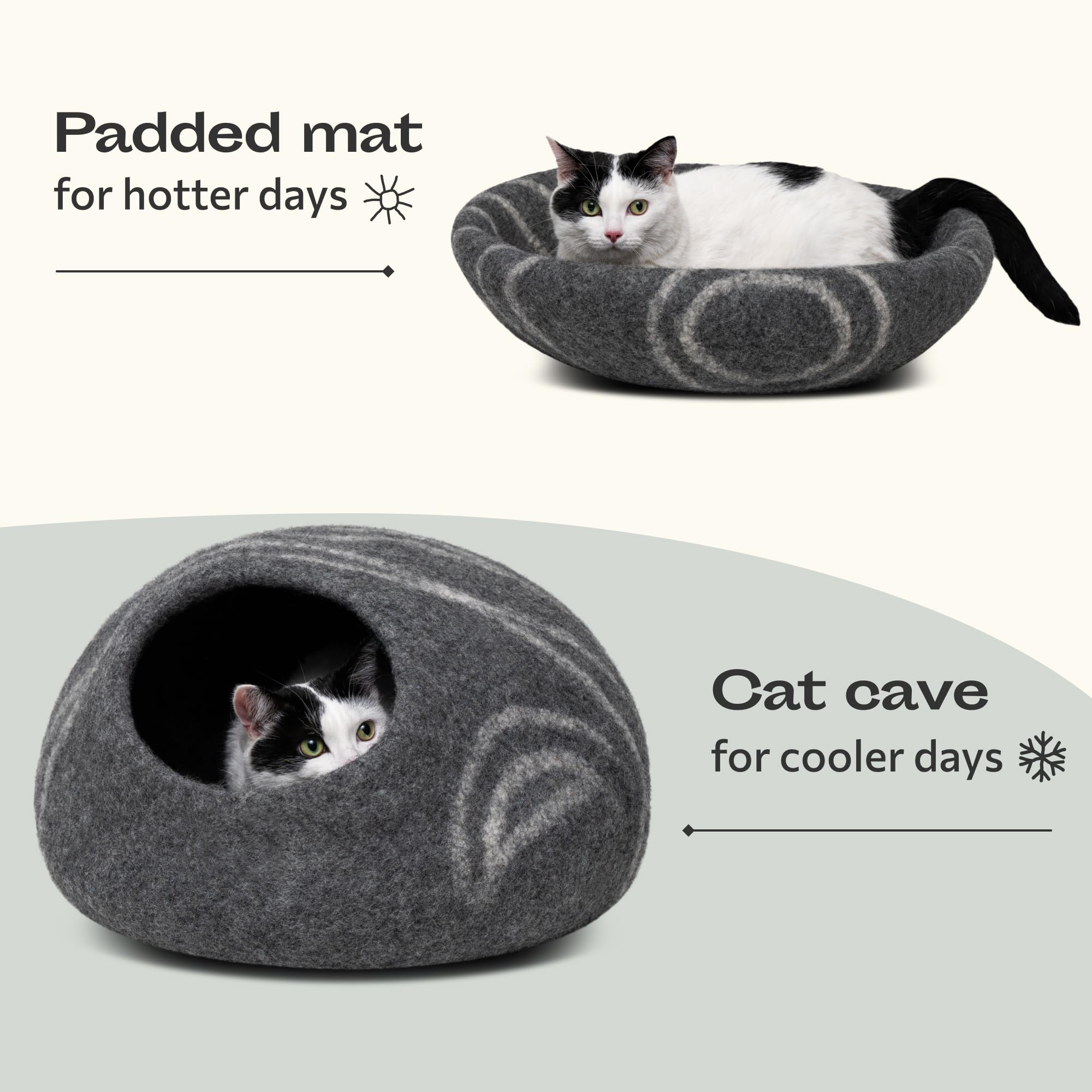 MEOWFIA Cat Cave β Premium Felt Cat Bed for Indoor Cats, Handmade 100% Merino Wool (Dark Shades) (Medium, Dark Grey)