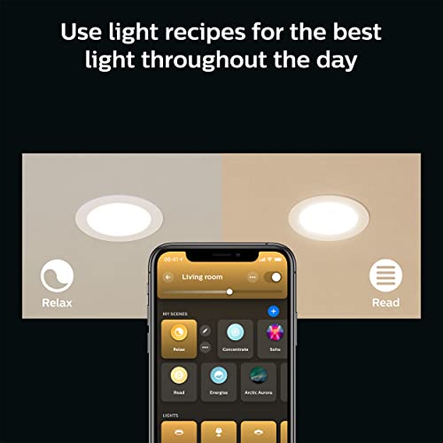 Philips Hue Slim Downlight, White & color Light (Bluetooth Compatible), Voice Control with Alexa, Apple HomeKit & Google Assistant, 6-Pack