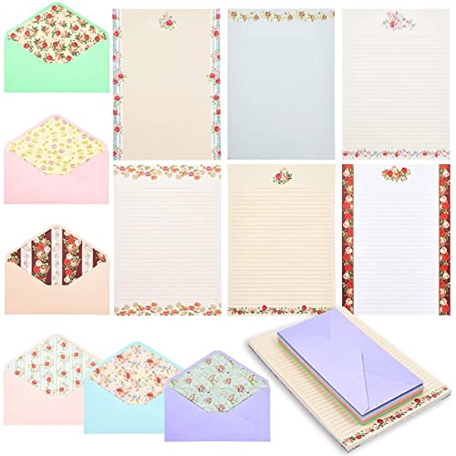 Paper Junkie 60 Sheets Vintage Floral Stationary with 30 Envelopes, Letter Writing Paper for Poems, Thank You Notes, Pen Pal, Scrapbook, Calligraphy (6 Designs, 10.2 x 7.25 In)