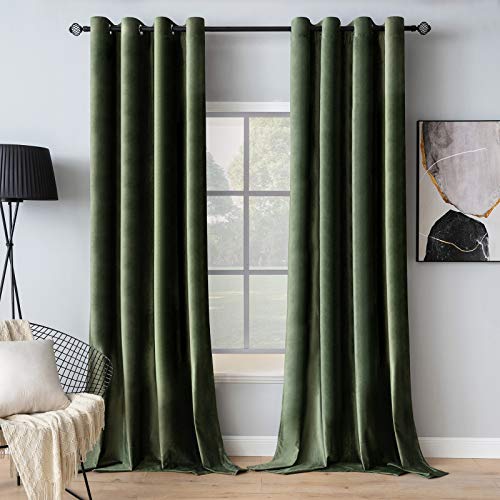 MIULEE Velvet Curtains Olive Green Elegant Grommet Curtains with Sage Sheer Curtains Rod Pocket for Classical Living Room Bedroom Decor 84 Inch
