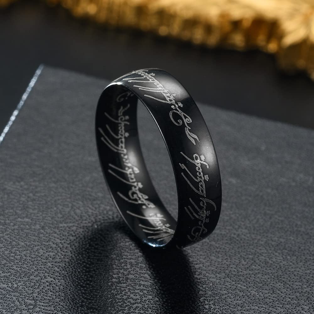 DONESA The One Ring Lord The Rings style tungsten ring，Men and women laser etching anime rings (Black, 10)