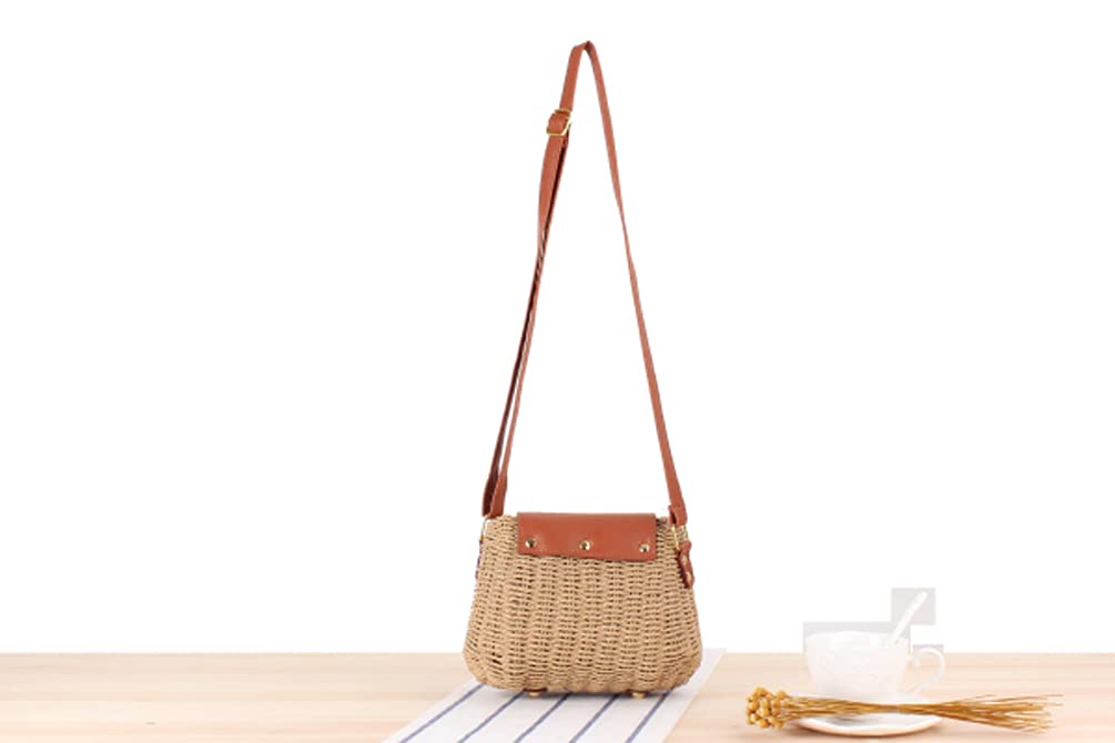 TONWHAR® Lady's Vintage Straw Summer Purse Leisure Beach Bag (Light Coffee)