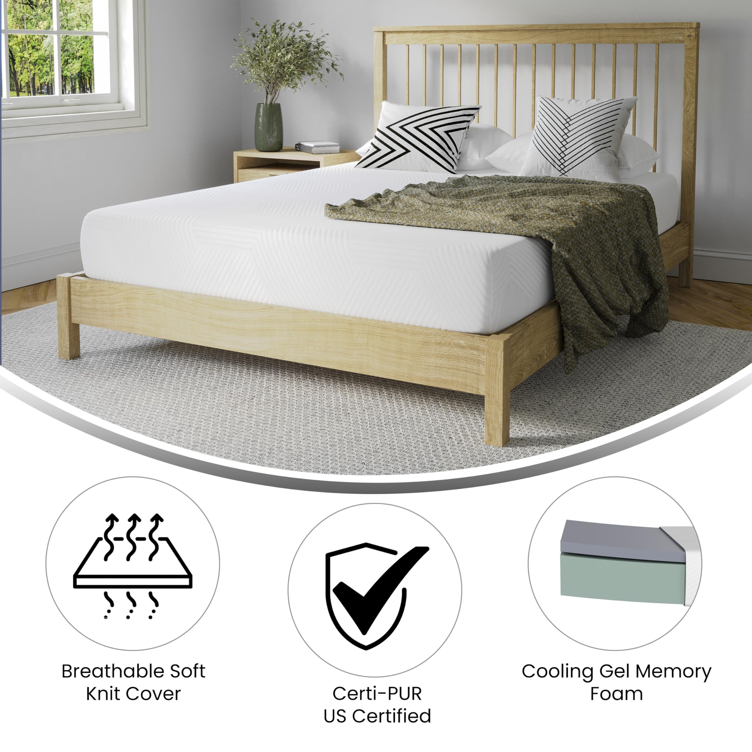 Merrick Lane Iris 8" Full Mattress - 6" Poly Base - Green Tea Cooling Gel - 2" Charcoal Infused Gel Memory Foam - CertiPUR-US Certified Foam - Mattress in a Box