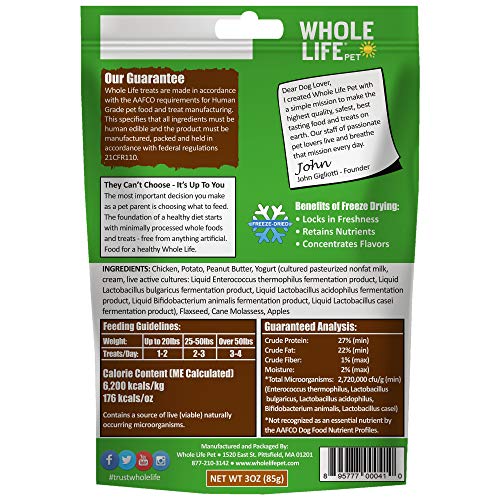 Whole Life Pet Human Grade Probiotic Dog Treats β Peanut Butter & Yogurt β Easy Digestion, Sensitive Stomachs - Made in The USA