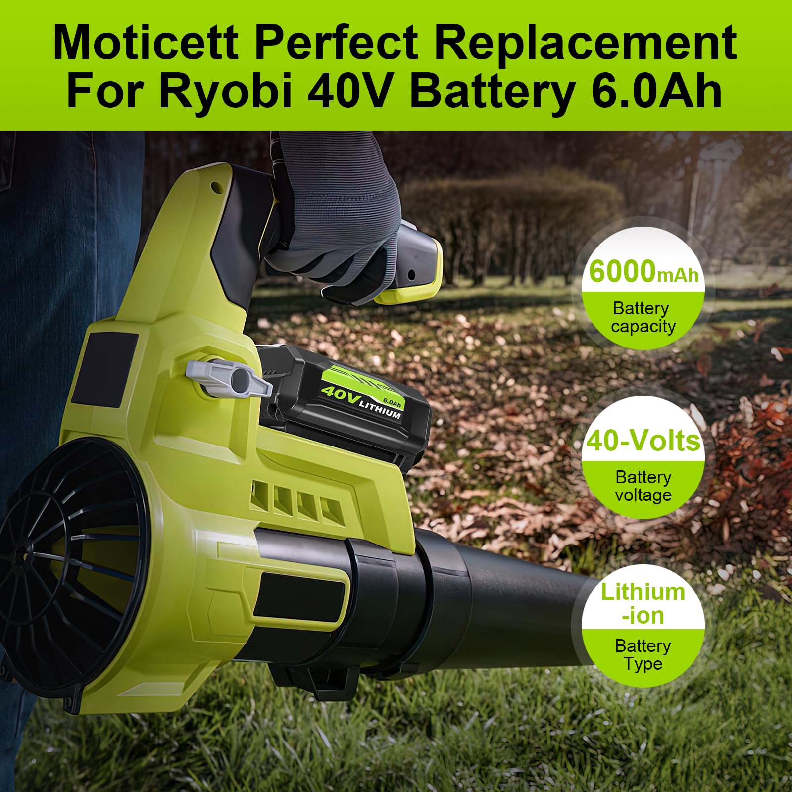Replacement for Ryobi 40V Battery 6.0Ah Compatible with Ryobi 40 Volt Battery OP4040 OP40401 OP4026 OP40261 OP4050 OP40201 OP40601 Compatible with Ryobi Battery 40V Cordless Power Tools 2-Pack