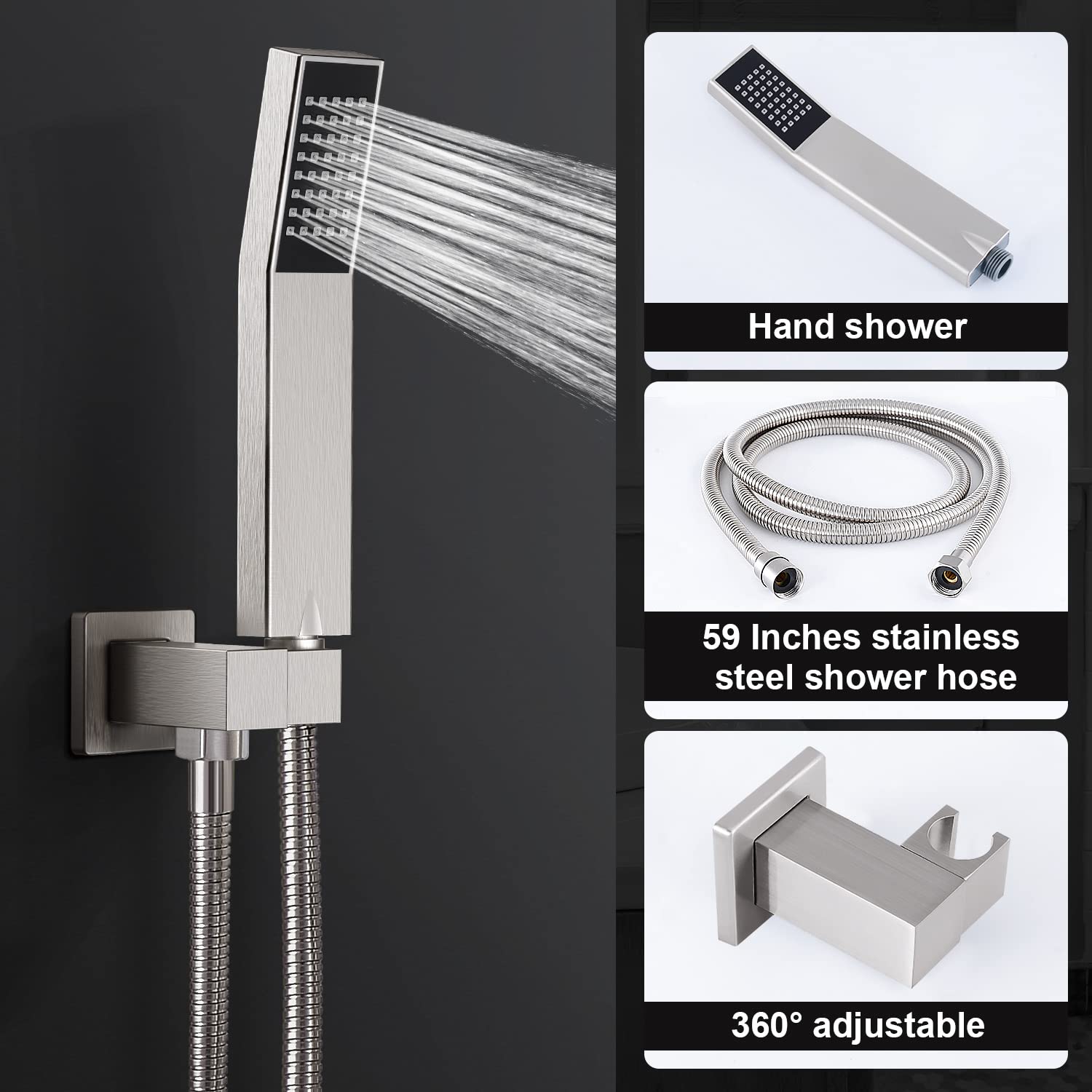 HGN 10 Inches Bathroom Rain Shower Combo Set Wall Mounted Rainfall Brushed Nickel Shower Head System Rough-in Valve Body and Trim Included