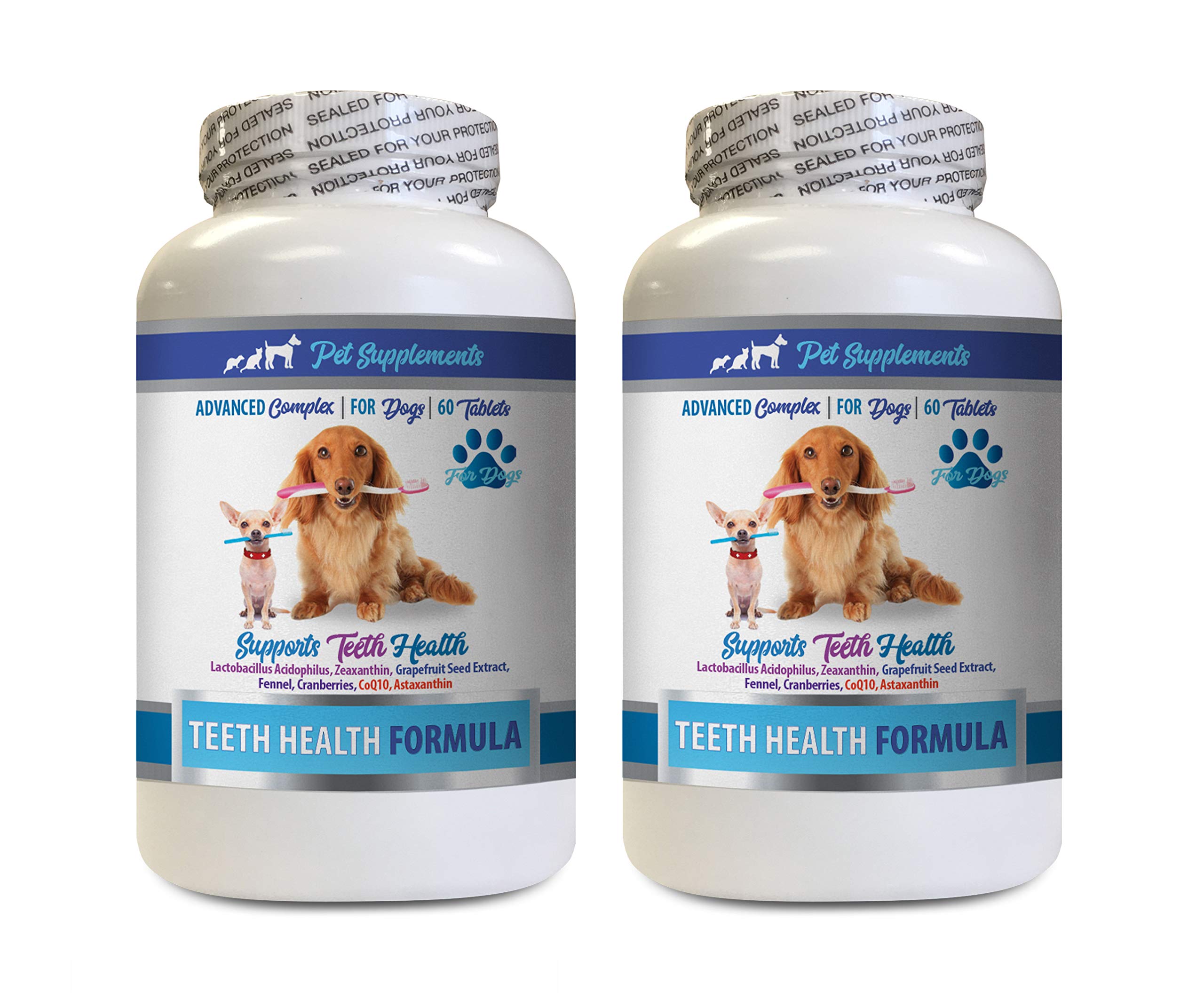 PET SUPPLEMENTS Dog Teeth Cleaning Treats Small Dogs - Dog Teeth Health Formula - Advanced Support Complex - Overall Health - Dog Coq - 2 Bottles (120 Tablets)