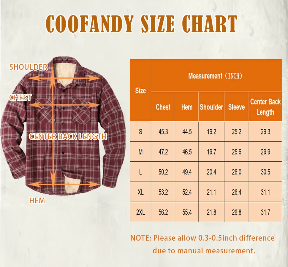 COOFANDY Men Sherpa Lined Shirt Jacket Causal Long Sleeve Quilted Lined Flannel Shirts Dark Red XX-Large