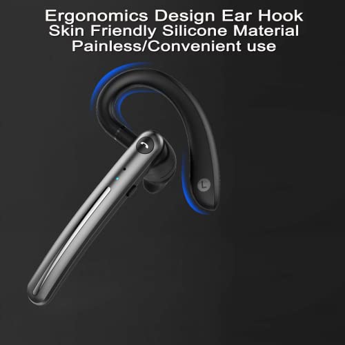 IHAO Single Ear Wireless Bluetooth Earphone Noise Cancelling Stereo Dual HD Mic Headphone Earpiece 16Hrs Hands-Free Calling in-Ear Headset Painless Firm Wear for Driving/Business/Office/Trucker