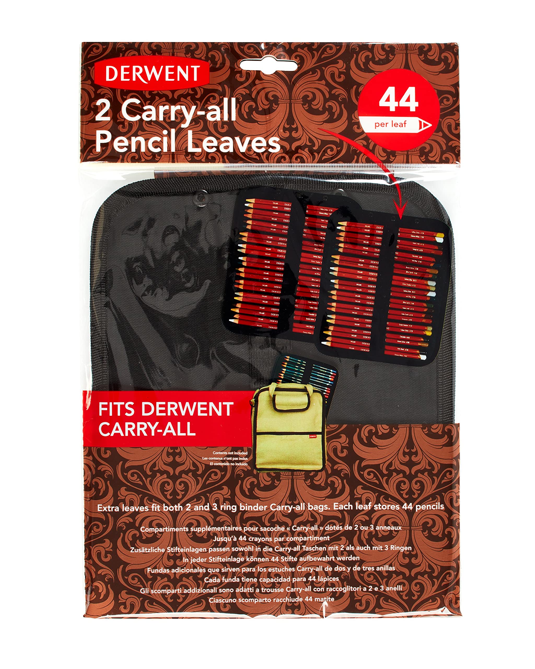 Derwent Carry-All Pencils Leaves/Holders for Storage, Canvas Bag, 44 Pencil Capacity, 2-Pack (2302141)