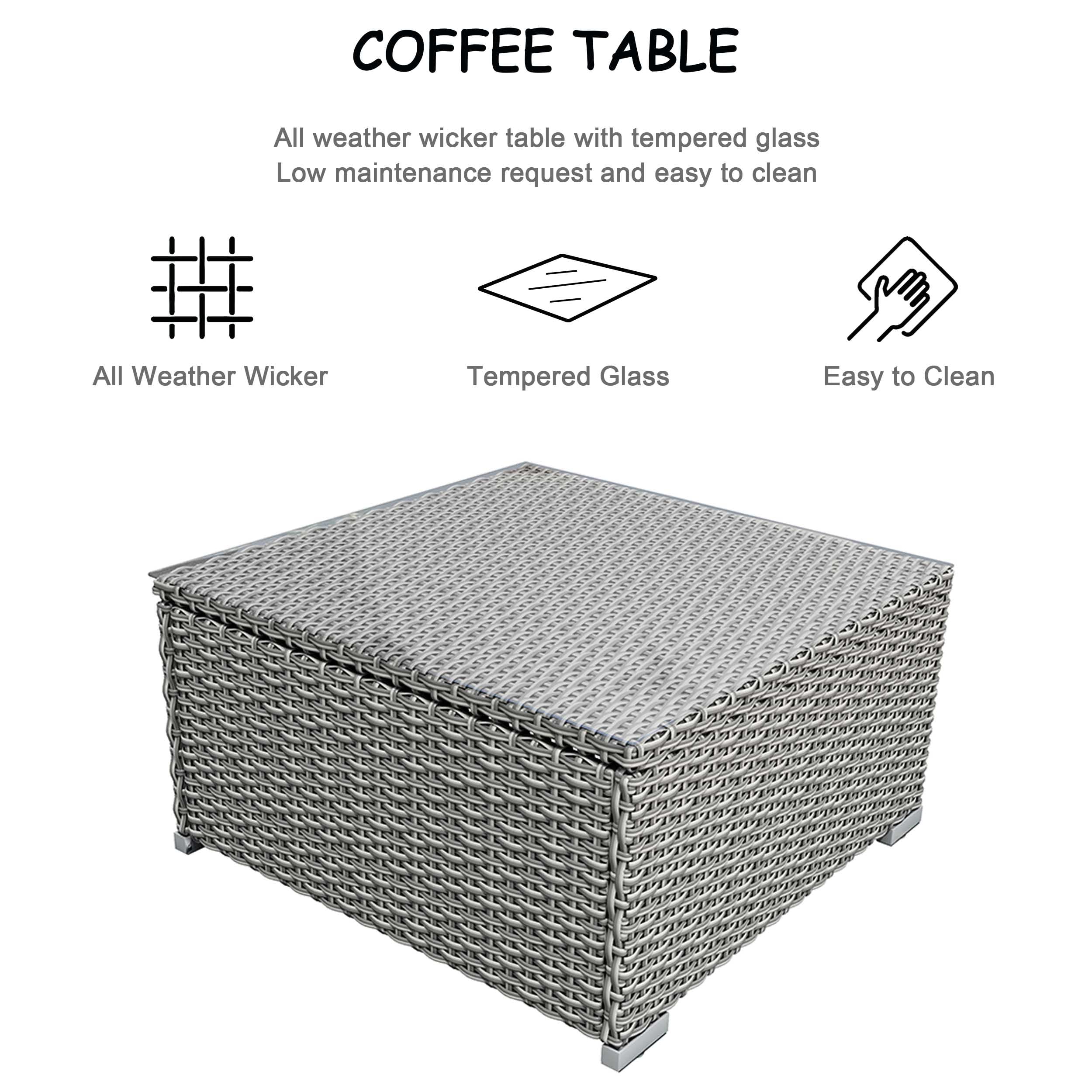 Patio Furniture Sectional Sofa Set – 3 Piece All Weather Resin Wicker Outdoor Conversation Set Black Washable Cushions & Coffee Table | Garden | Backyard | Pool | 2 Clips