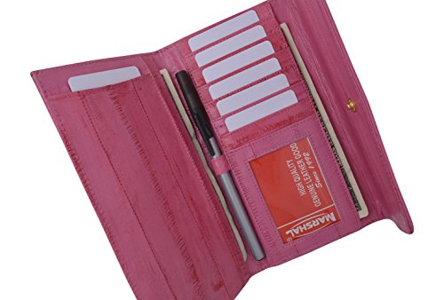 Womens Eel Skin Leather Deluxe Checkbook Wallet (Pink)