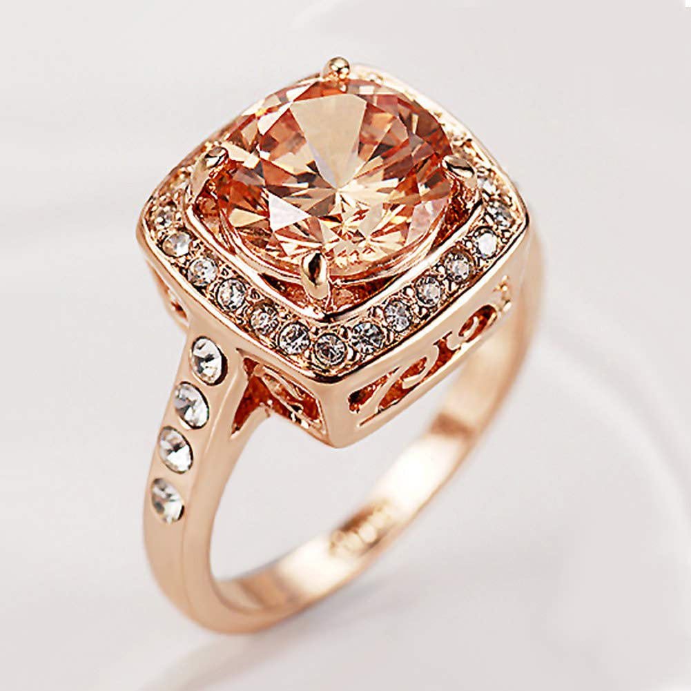 Yellow Shinning Cubic Zirconia Topaz Rings For Women 18K Rose Gold Plated (Yellow, 8)