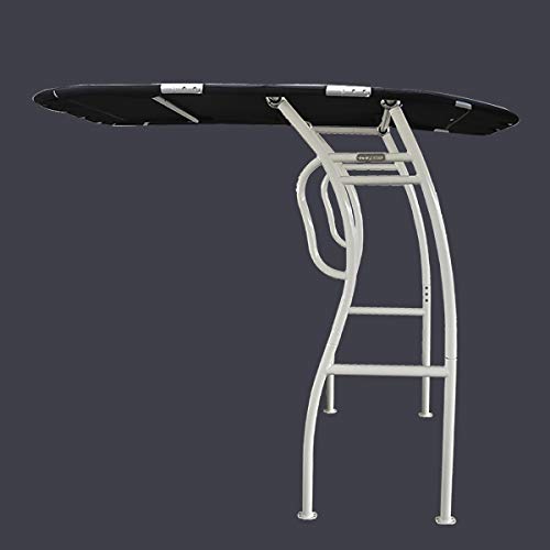 Dolphin Pro2 T-TOP Center Console Fishing Boat Tower Bimini Canopy, Marine Anodized Aluminum, Collapsible TTOP, Centre Fold Down Shade Roof (White Powder Coat - Black Canopy)