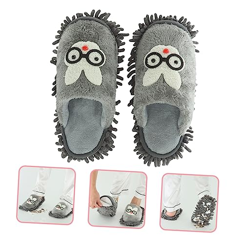 ULTECHNOVO 3 Pairs Mop Slippers Microfiber Mop Sock Slippers Floor Cleaner Mop Floor Mop Slippers Plush Mop Slippers Mops for Floor Cleaning Chenille Grey Cartoon Mopping Slipper Washable Rag