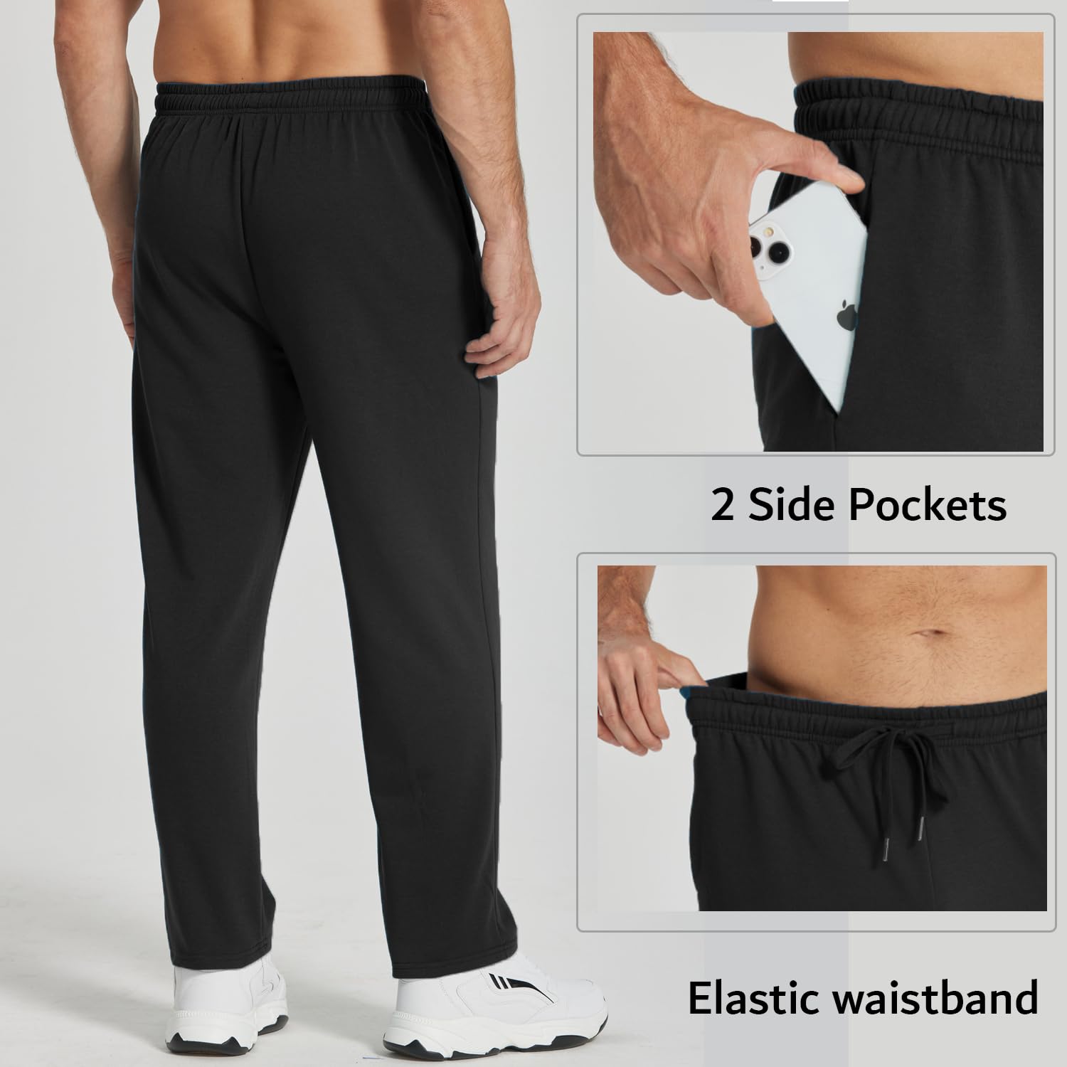 COOFANDY Men's Jogger Sweatpants Cotton Yoga Pants Casual Trousers Lounge Pants Black
