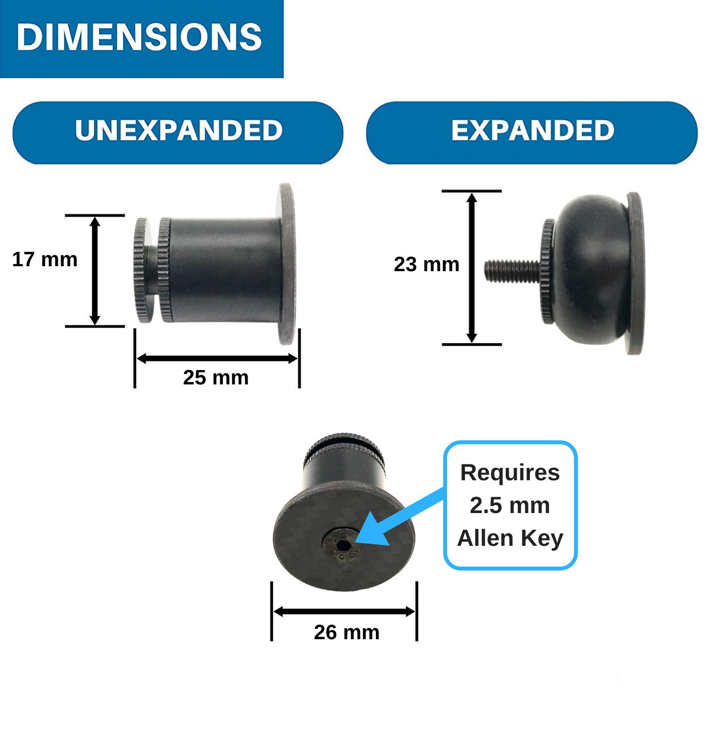 Domain Cycling Bike Bar Ends Plug Caps (Pair) – Carbon Handlebar End Plugs for Road Bikes, Mountain Bikes, BMX & More