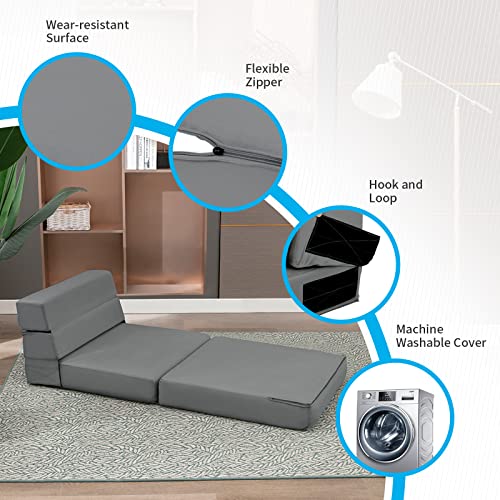 Mjkone Folding Futon Sofa Bed, Modern Convertible Couch for Compact Living Room Office Apartment Space, Modular Sectional Sofa for Resting Camping- Single, Dark Grey