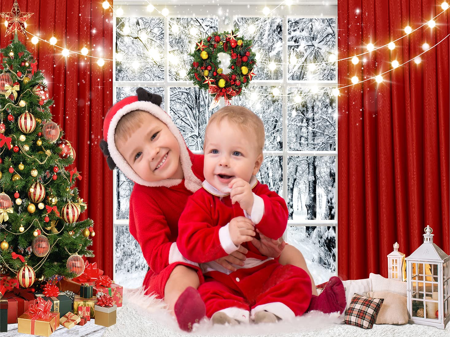 CYLYH 7x5ft Christmas Window Backdrop for Photography Winter Snow Scene Xmas Party Decorations Background Christmas Festival Party Banner Backdrop D586