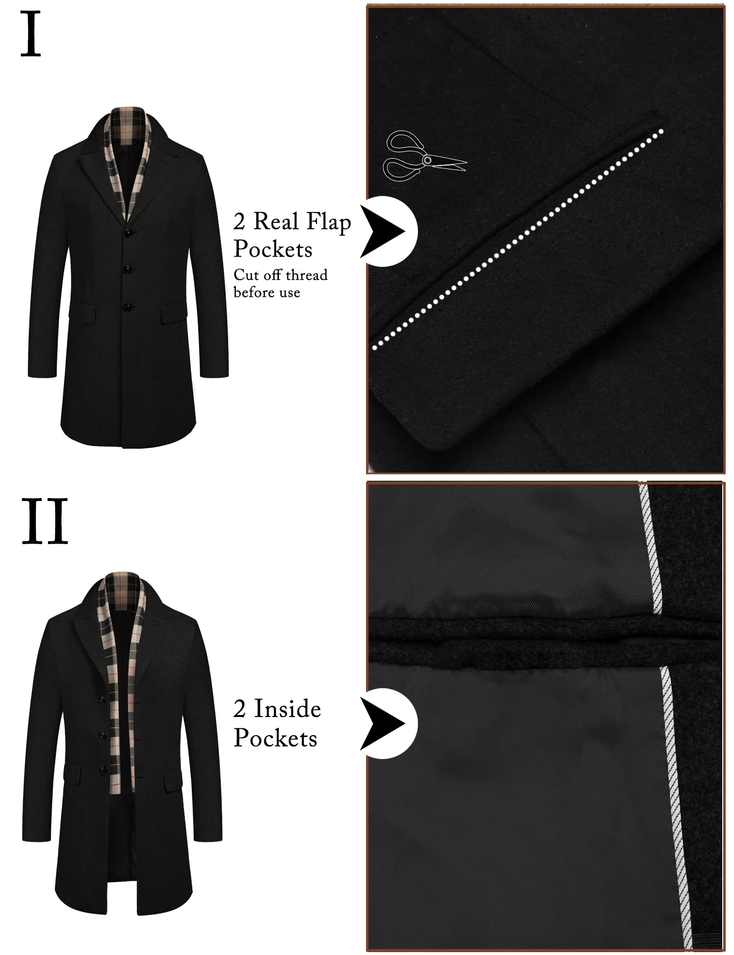 COOFANDY Mens Business Trench Pea Coats Winter Heavyweight Warm Single Breasted Coats Thick Blazer with Pockets (Grey L)