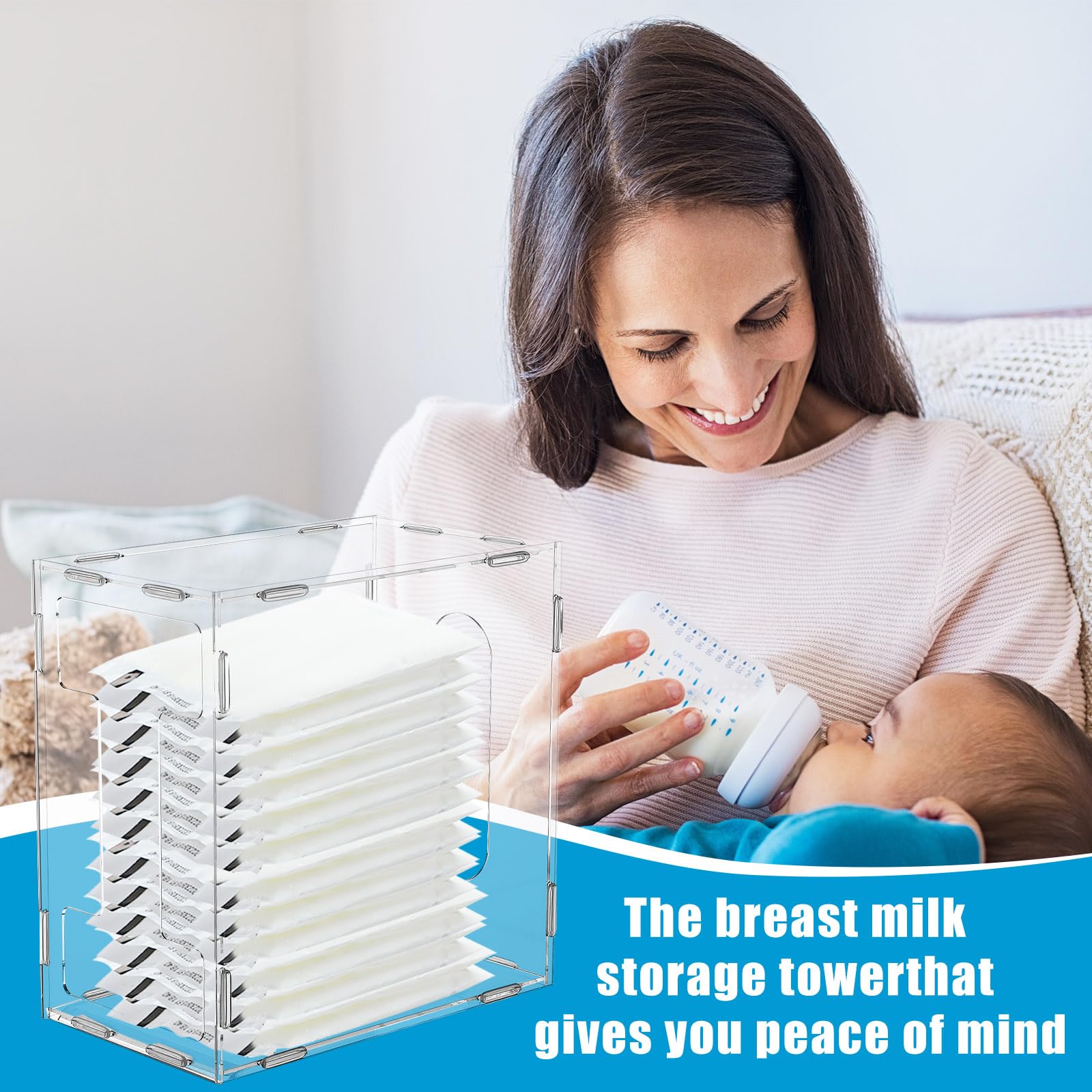 Domensi 4 Pcs Breast Milk Storage Tower Breast Milk Freezer Storage Organizer for Milk Freezer Bags Clear Breastmilk Storage Container Reusable Breastfeeding Accessories Fridge, 8.3 x 8.3 x 5 Inch