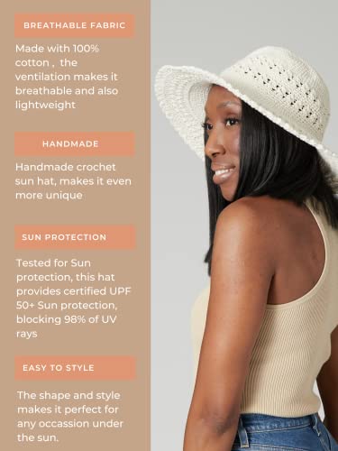 San Diego Hat Company Women's Cotton Crochet Hat with Scalloped Edge, UPF 50+, 4β Brim, Natural