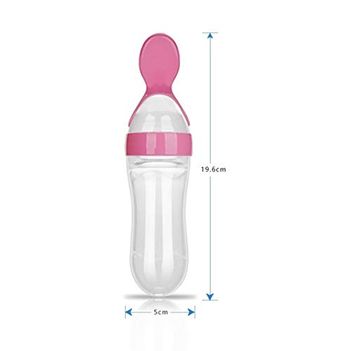 Silicone Squeeze Bottle Spoon Baby Feeding Cereal, Rice, Supplement with Dispensing Feeder, Food Dispensing Spoon, Infant Newborn Toddler Food Supplement Set- 90ml Pink