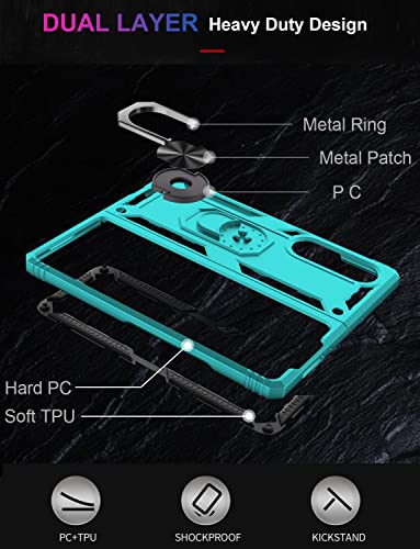 IKAZZ Galaxy Z Fold 3 Case,Samsung Z Fold 3 Cover Military Grade Shockproof Heavy Duty Protective Phone Case Pass 16ft Drop Test with Magnetic Kickstand for Samsung Galaxy Z Fold 3 Turquoise